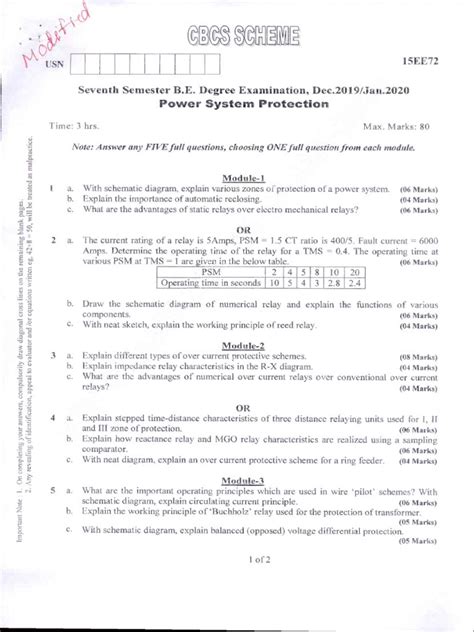Vtu Exam Question Paper With Solution Of 15ee72 Power System Protection