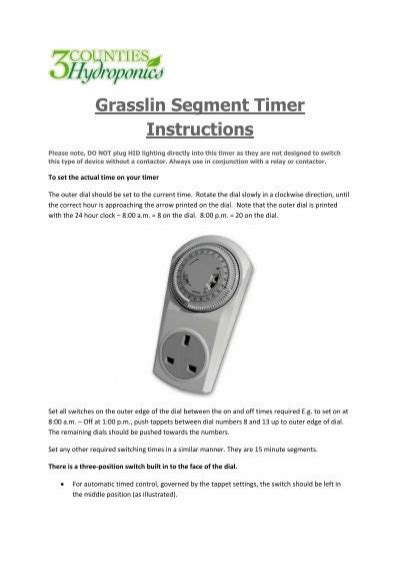 Grasslin Segment Timer Instructions 3 Counties Hydroponics