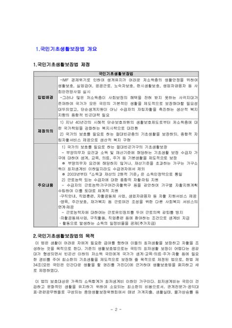 사회보장론 국민기초생활보장법 사회과학