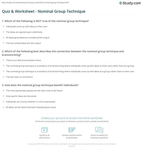 Quiz Worksheet Nominal Group Technique Study
