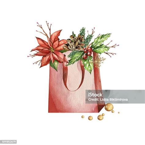 크리스마스와 겨울의 수채화 엽서 모음 포인세티아 호랑가시나무 크리스마스 트리 장난감 휴일 상징 엽서 새해 초대장 디자인에 적합합니다 0명에 대한 스톡 벡터 아트 및 기타