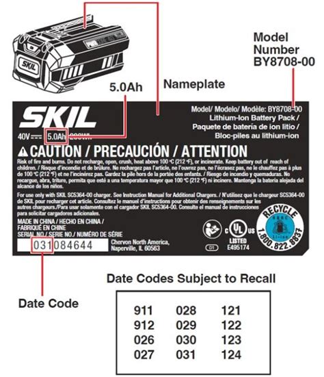 Skil Pwr Core 40™ Lithium 5 0ah 40v Battery Packs Recalled Due To