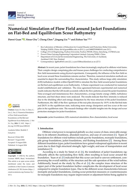 Pdf Numerical Simulation Of Flow Field Around Jacket Foundations On Flat Bed And Equilibrium
