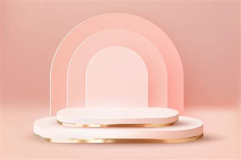 럭셔리 핑크 파스텔 포디움 추상 장면 배경 제품 프리젠테이션 모의 쇼 화장품 블랭크 포디움 스테이지 받침대 또는 플랫폼 3d