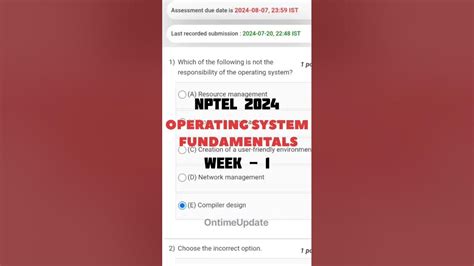 Operating System Fundamentals Week 1 Nptelanswer Ontimeupdates Nptel Youtube
