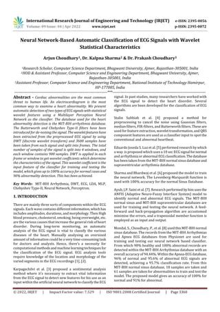 Neural Network-Based Automatic Classification of ECG Signals with Wavelet Statistical ...