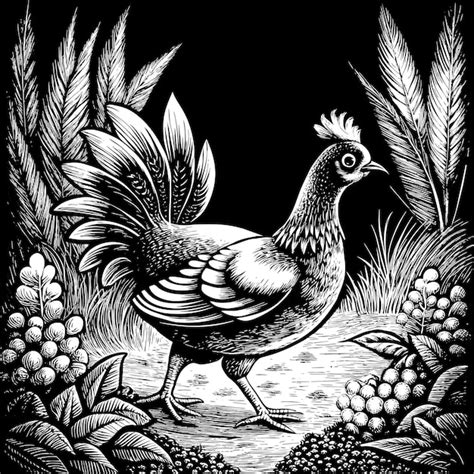 черно белый рисунок птицы на черном фоне Премиум Ai сгенерированный вектор