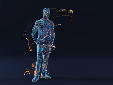 Premium Ai Image Abstract 3d Render Of Wavy Thin Wires And Particles Forming A Human Figure