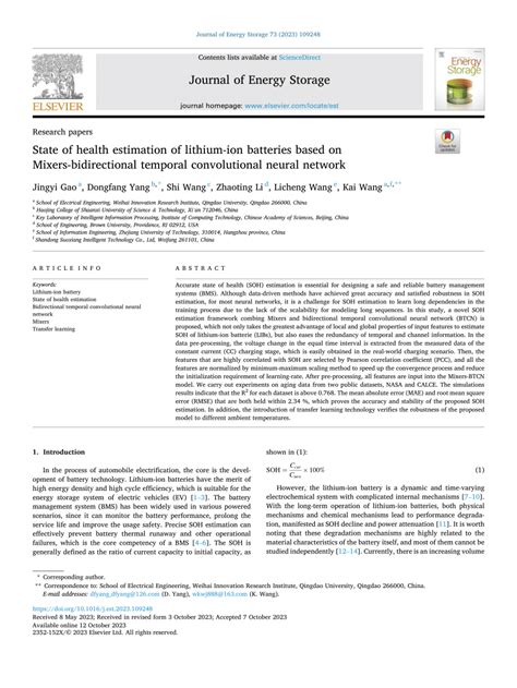 Pdf State Of Health Estimation Of Lithium Ion Batteries Based On