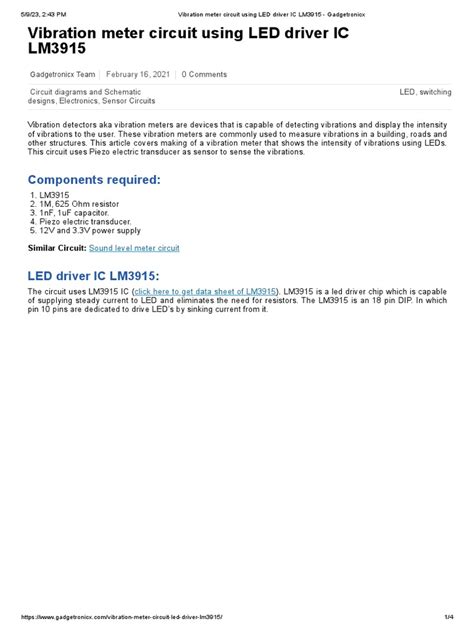 Vibration Meter Circuit Using Led Driver Ic Lm3915 Gadgetronicx Pdf