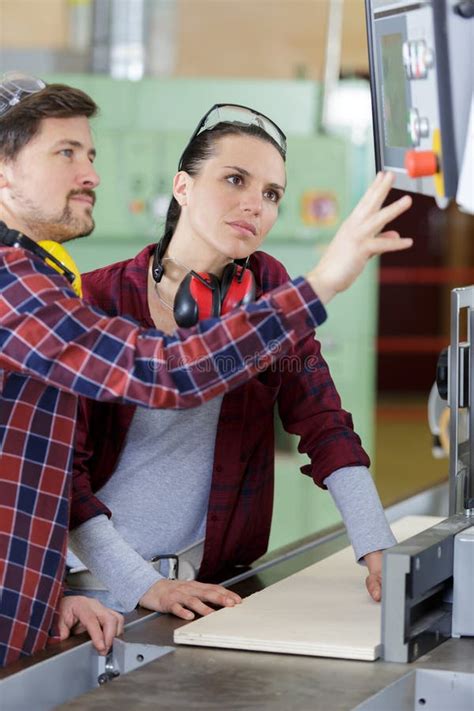 Man And Woman With Machine Cnc Stock Image Image Of Buttons Service