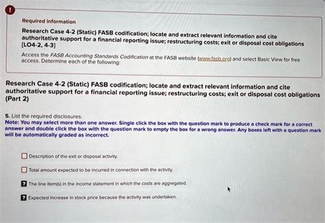 Required Information Research Case 4 2 Static Fasb Codification