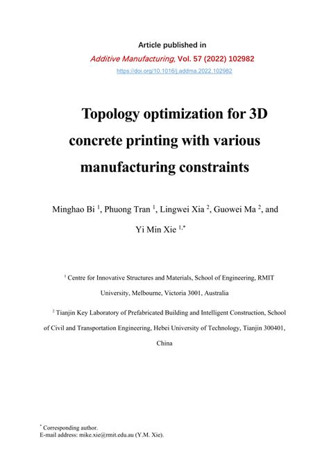 pdf topology optimization for 3d concrete printing with various