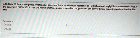 Cheggenerated Emf Three Phase Zynchronous Generator Has A Synchronous