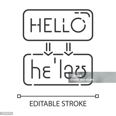 언어 번역 서비스 선형 아이콘입니다 기계 전사 온라인 사전 워드 사운드 표현 가는 선 그림입니다 등고선 기호입니다 벡터 절연 윤곽선 도면 편집 가능한 스트로크 개념에 대한