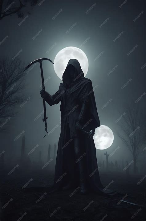 Premium Ai Image Grim Reaper With A Scythe In The Dark