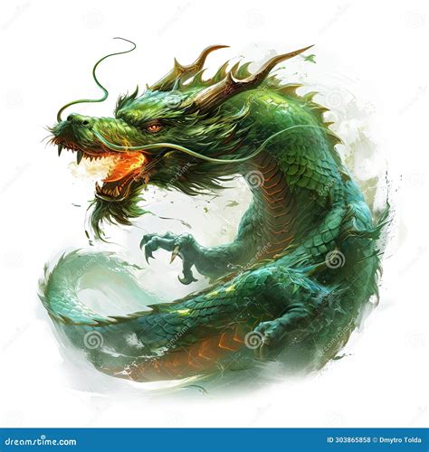 Green Chinese Dragon In The Style Of Sculptural Reliefs Style Stock