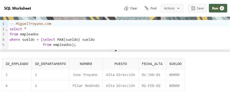 Función Max En Oracle