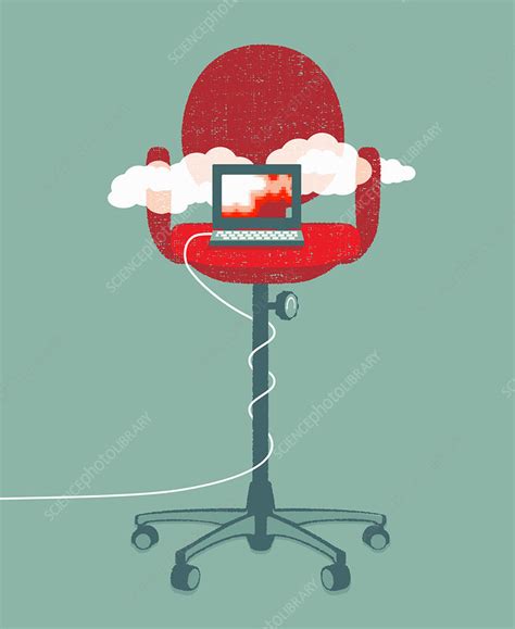 Laptop Cloud Computing On Tall Office Chair Illustration Stock Image C Science