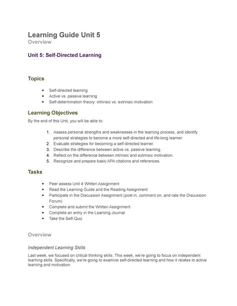 Learning Guide Unit 5 Passive Learning Self Determination Theory Intrinsic Vs Extrinsic