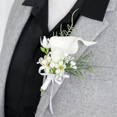 Prettybuy Boutonniere For Men Wedding Artificial White