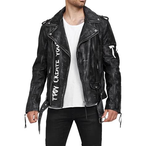 Rugged Matte Mens Black Leather Biker Jacket Trendy Jacket