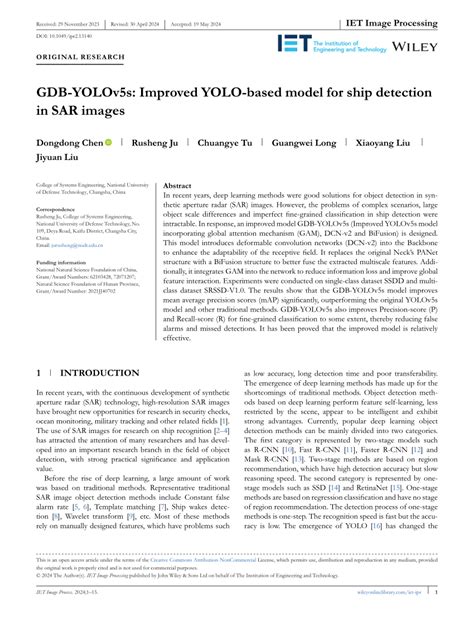 (PDF) GDB‐YOLOv5s: Improved YOLO‐based model for ship detection in SAR images