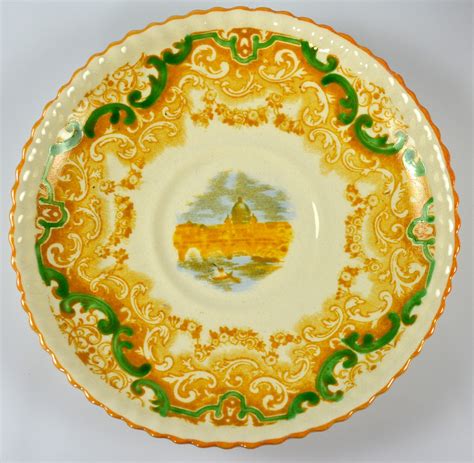 Yellow Transferware Spode Copeland Continental Views Demitasse Cup And S
