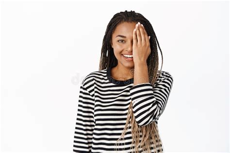 Smiling Black Girl Pointing Finger At Banner Shows Advertisement On