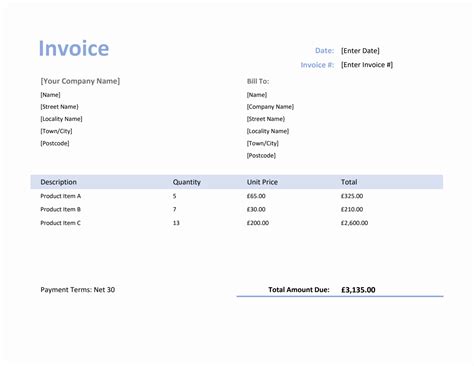 Free Excel Invoice Templates