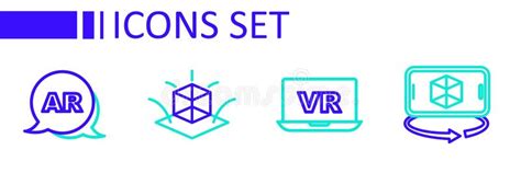Set Line D Modeling Virtual Reality And Augmented AR Icon Vector Stock Illustration