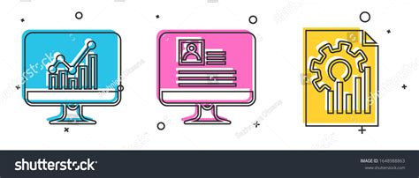 Set Computer Monitor Graph Chart Computer Stock Vector Royalty Free Shutterstock