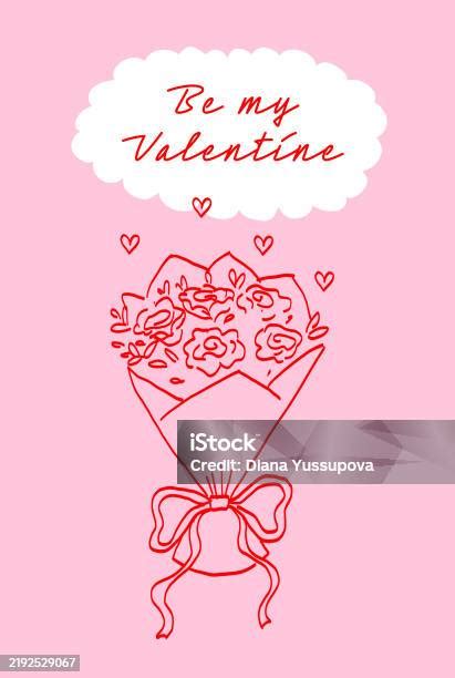내 발렌타인 인사말 카드가 될 수 있습니다 분홍색 배경에 장미 꽃다발의 손으로 그린 그림 경외감에 대한 스톡 벡터 아트 및 기타 이미지 Istock