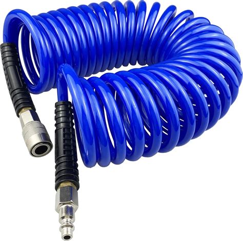 Darnassus Polyurethane Recoil Air Hose 14 Inner Diameter25 Feet Blue With Bend Restrictor