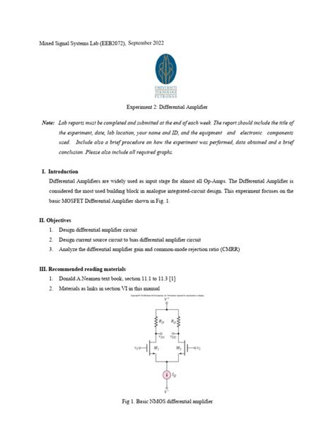 Mixed Signal System Lab Sept 2022 Lab2 Manual Pdf Amplifier