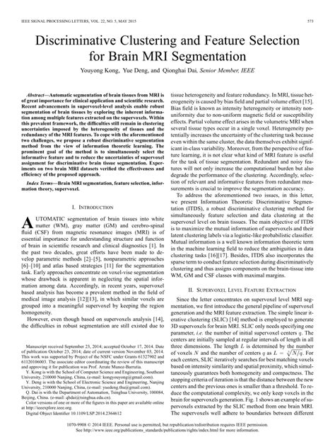 pdf discriminative clustering and feature selection for brain mri