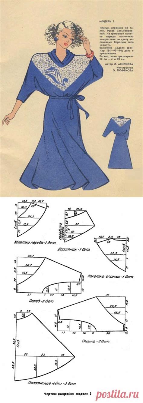 Платье с цельнокроеным рукавом и фигурной кокеткой ШИТЬЕ ДЛЯ ЖЕНЩИН СССР Постила