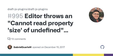 Editor Throws An Cannot Read Property Size Of Undefined Error When