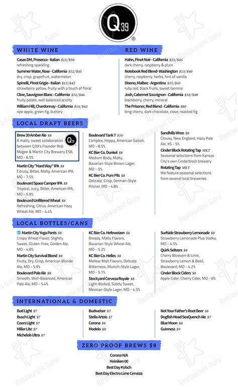 Menu At Q39 Midtown Bbq Kansas City