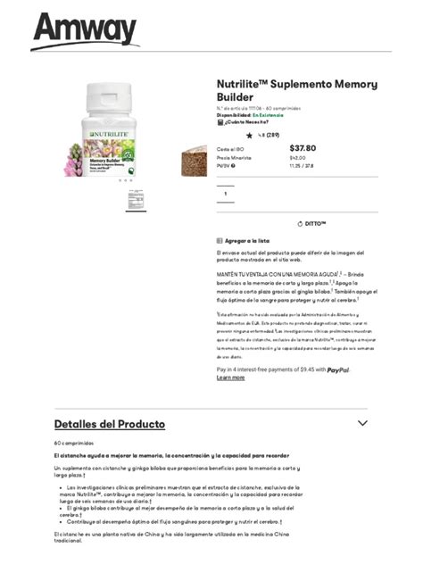 Nutrilite™ Suplemento Memory Builder Vitaminas Y Suplementos Amway Pdf Ciencias De La Nutrilite™ Suplemento Memory Builder Vitaminas Y Suplementos Amway Pdf Ciencias De La