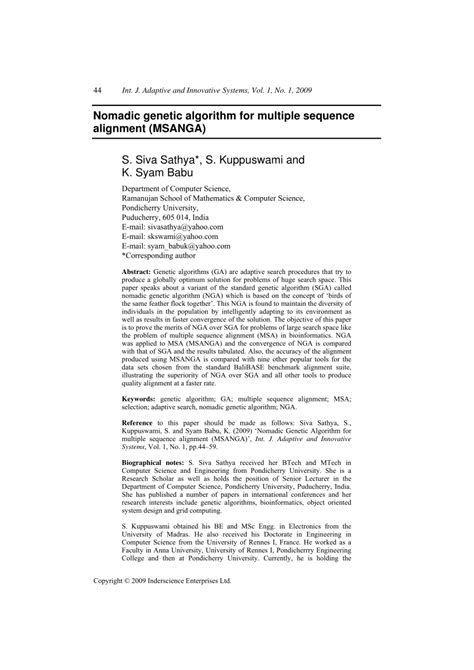 Pdf Nomadic Genetic Algorithm For Multiple Sequence Alignment Msanga
