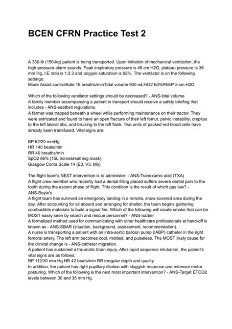 Bcen Cfrn Practice Test 2 Newest 2025 2026 Actual Exam Complete Questions And Correct Detailed