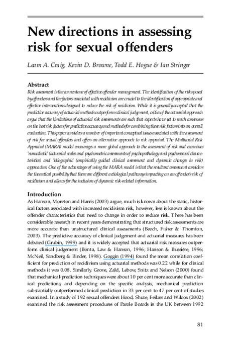 Pdf New Directions In Assessing Risk For Sex Offenders