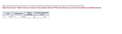 Solved Assume That Markup Is Based On Cost Find The Dollar Chegg Com
