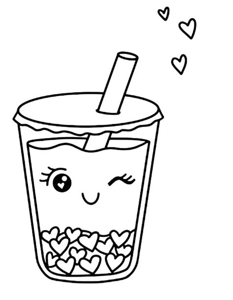Heart Bubble Tea Coloring Page Free Printable Pdf