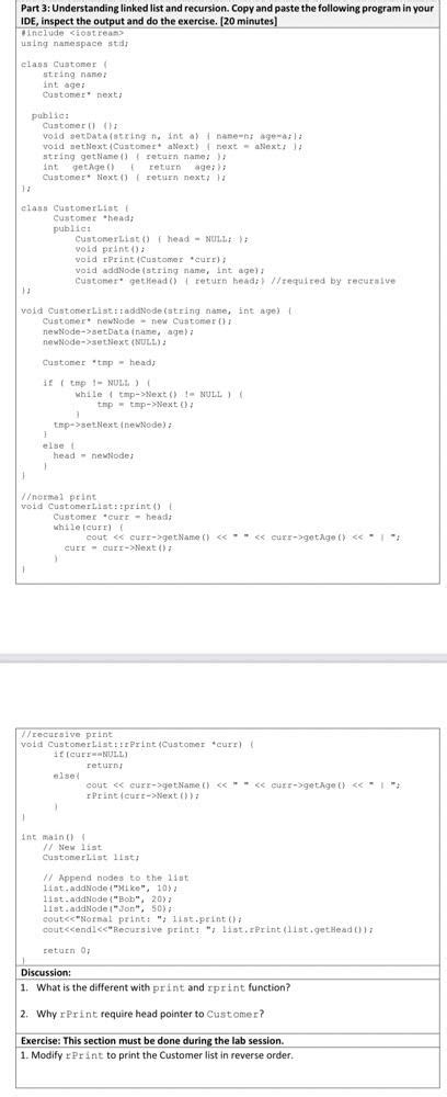 Solved Part Understanding Linked List And Recursion Copy Chegg