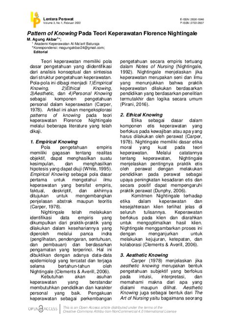 Pdf Pattern Of Knowing Pada Teori Keperawatan Florence Nightingale