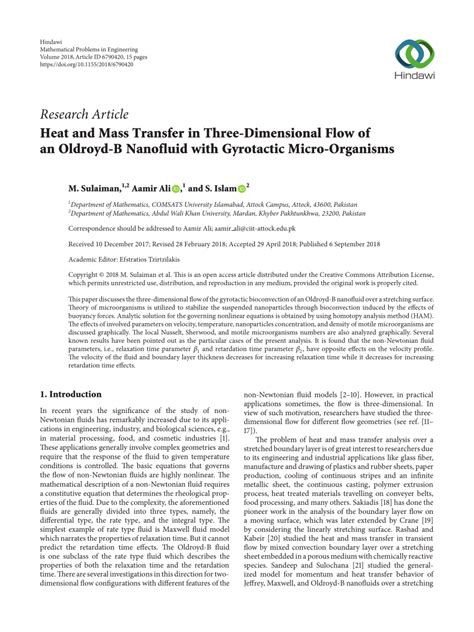 Pdf Heat And Mass Transfer In Three Dimensional Flow Of An Oldroyd B