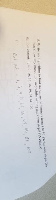 Solved Write An Algorithm To Find The Square Of Numbers Chegg Com