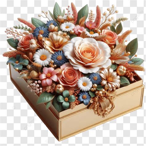 흰색 배경에 있는 상자 클립 아트에 있는 1개의 화려한 꽃과 잎 화려한 꽃과 잎 흰색 배경에 클립 아트 상자 속의 꽃과 나뭇잎 Png 일러스트 및 이미지 에 대한 무료